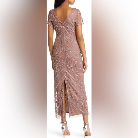 Dresses | Prom Formal Vneck Short Sleeve Blush Beaded Dress With Zipper ...